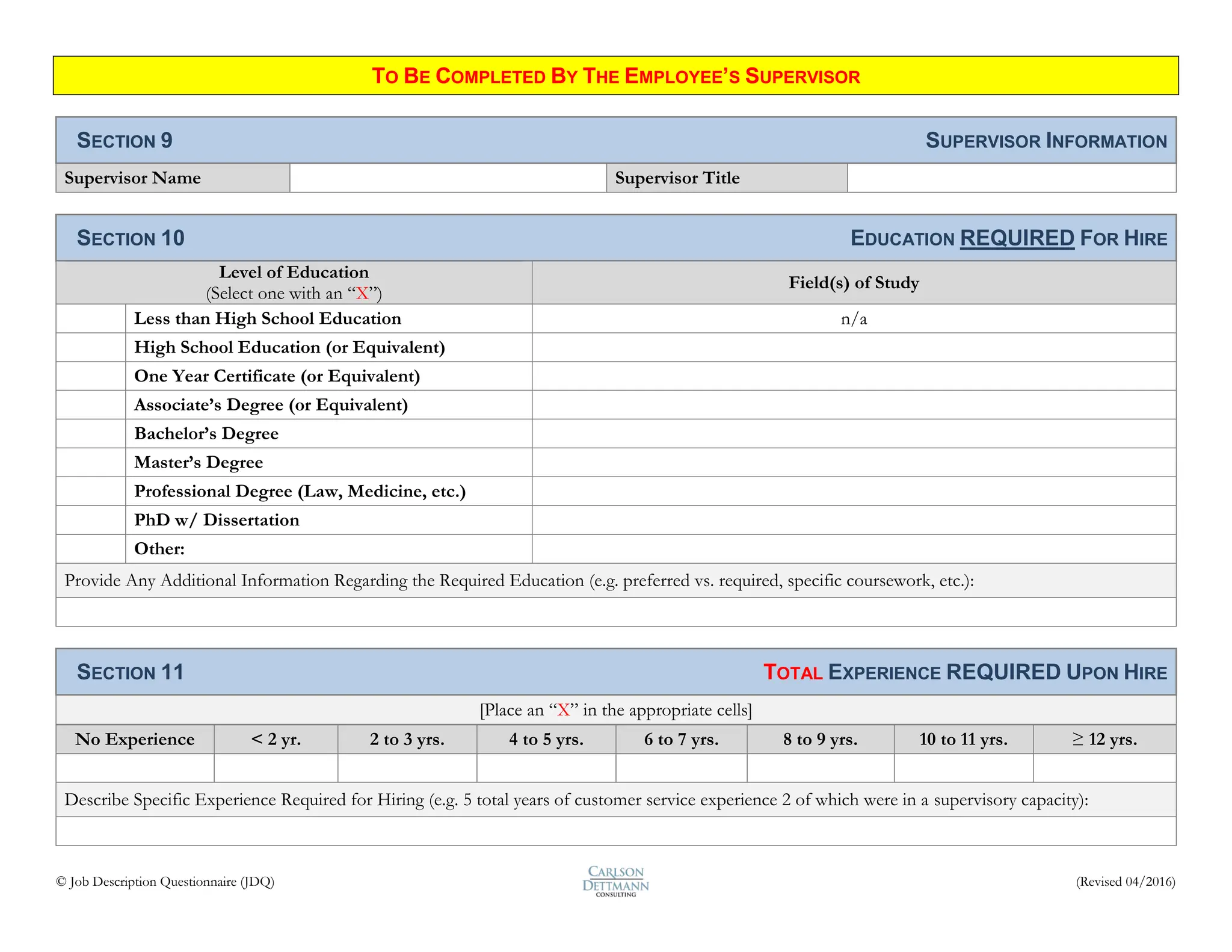 Job Description Update questionnaires to | PDF