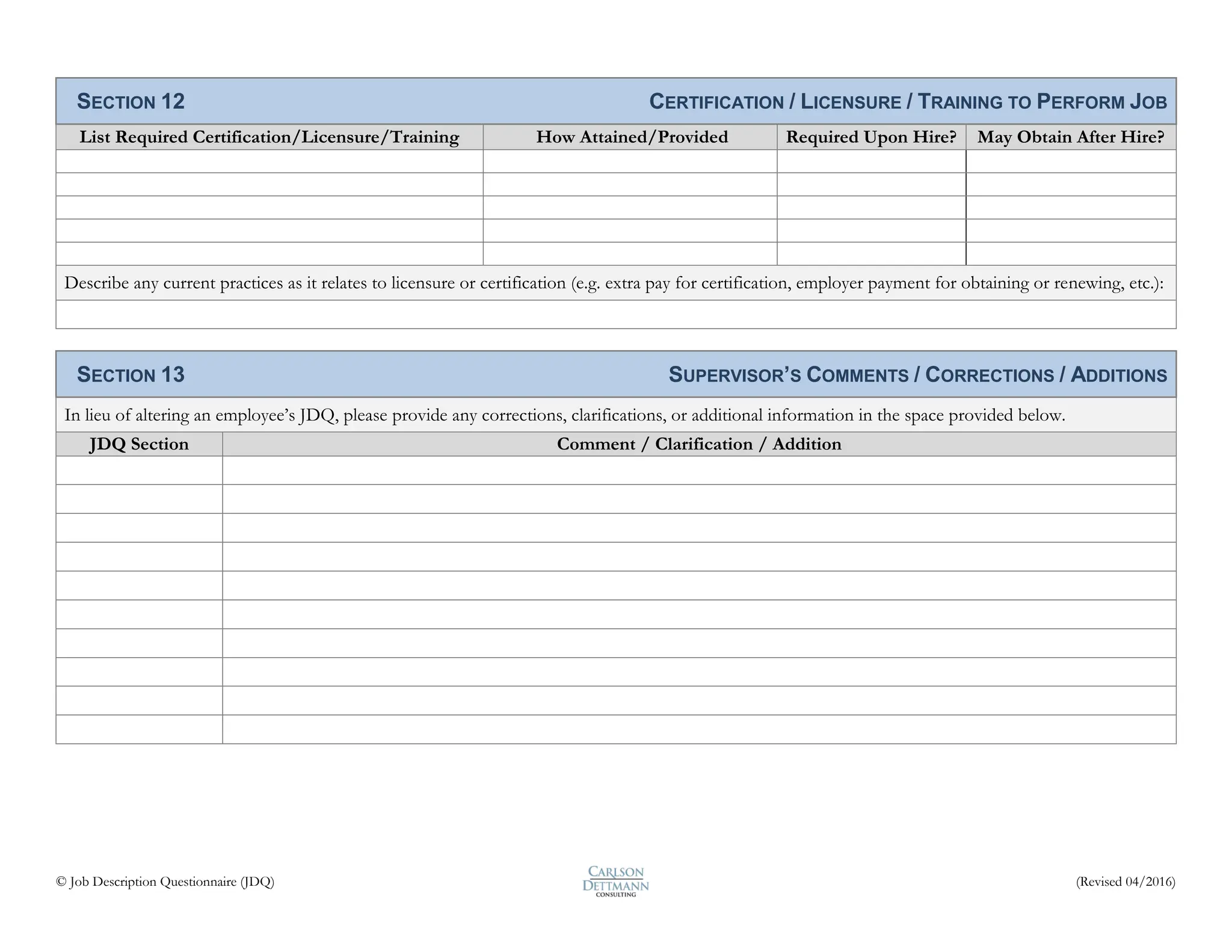 Job Description Update questionnaires to | PDF