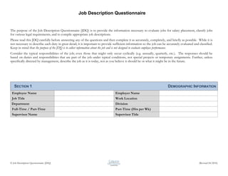 Job Description Update questionnaires to | PPT