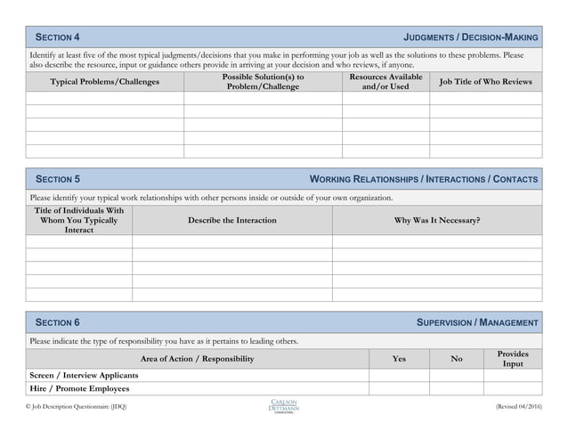 Job Description Update questionnaires to | PPT