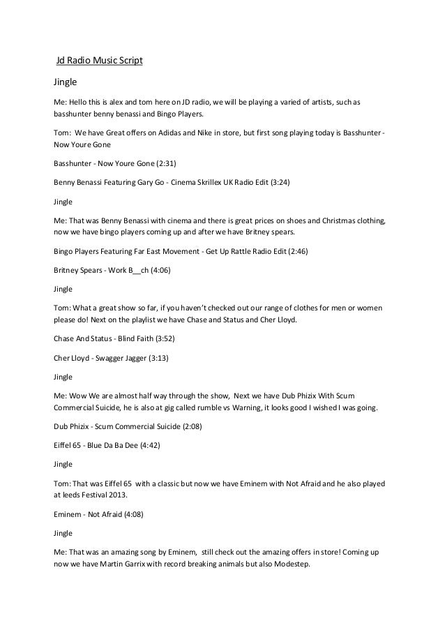 Jd radio music script