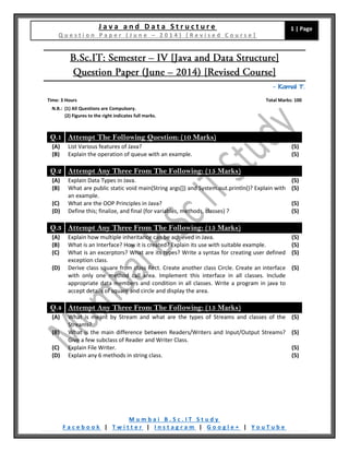 Java and Data Structure (June - 2014) [Revised Course | Question Paper ...