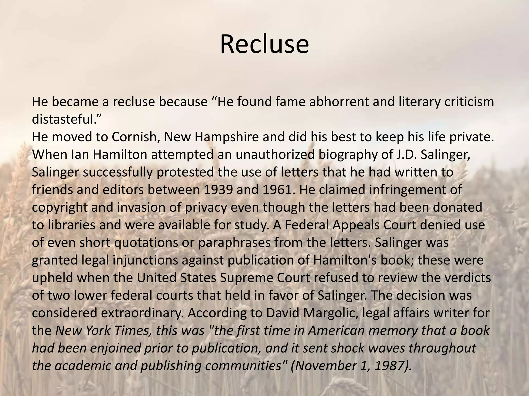 JD Salinger bio | PPTX