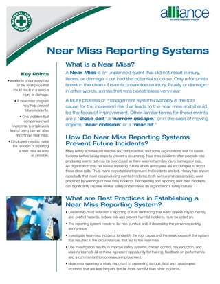 OSHA and National Safety Council - What is a Near Miss? | PDF