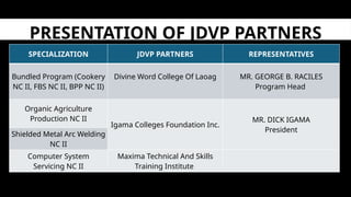 JDVP TRAINING PROVIDERS, AGREEMENTS AND SCHEDULES.pptx