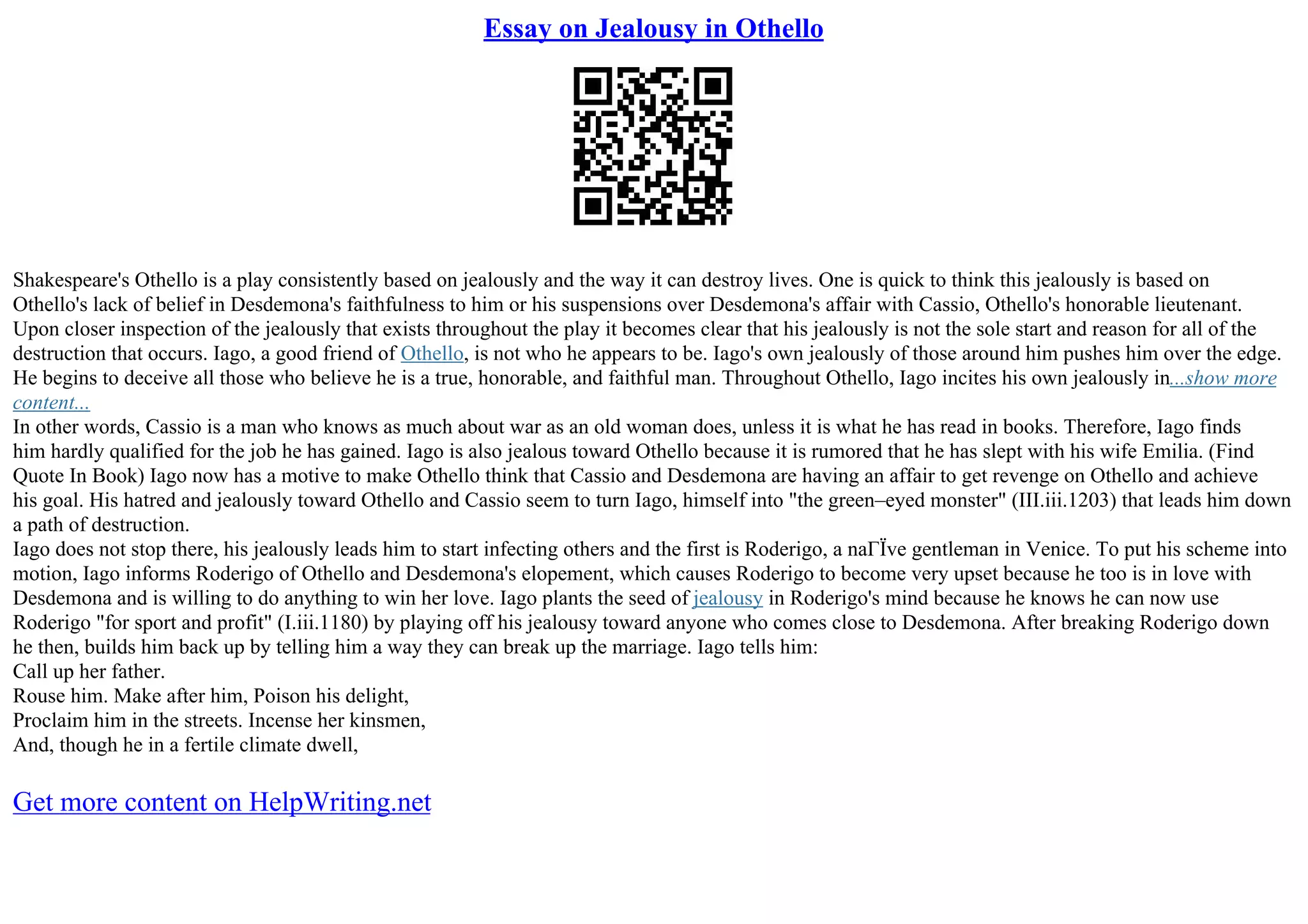 Jealousy In Othello | PDF