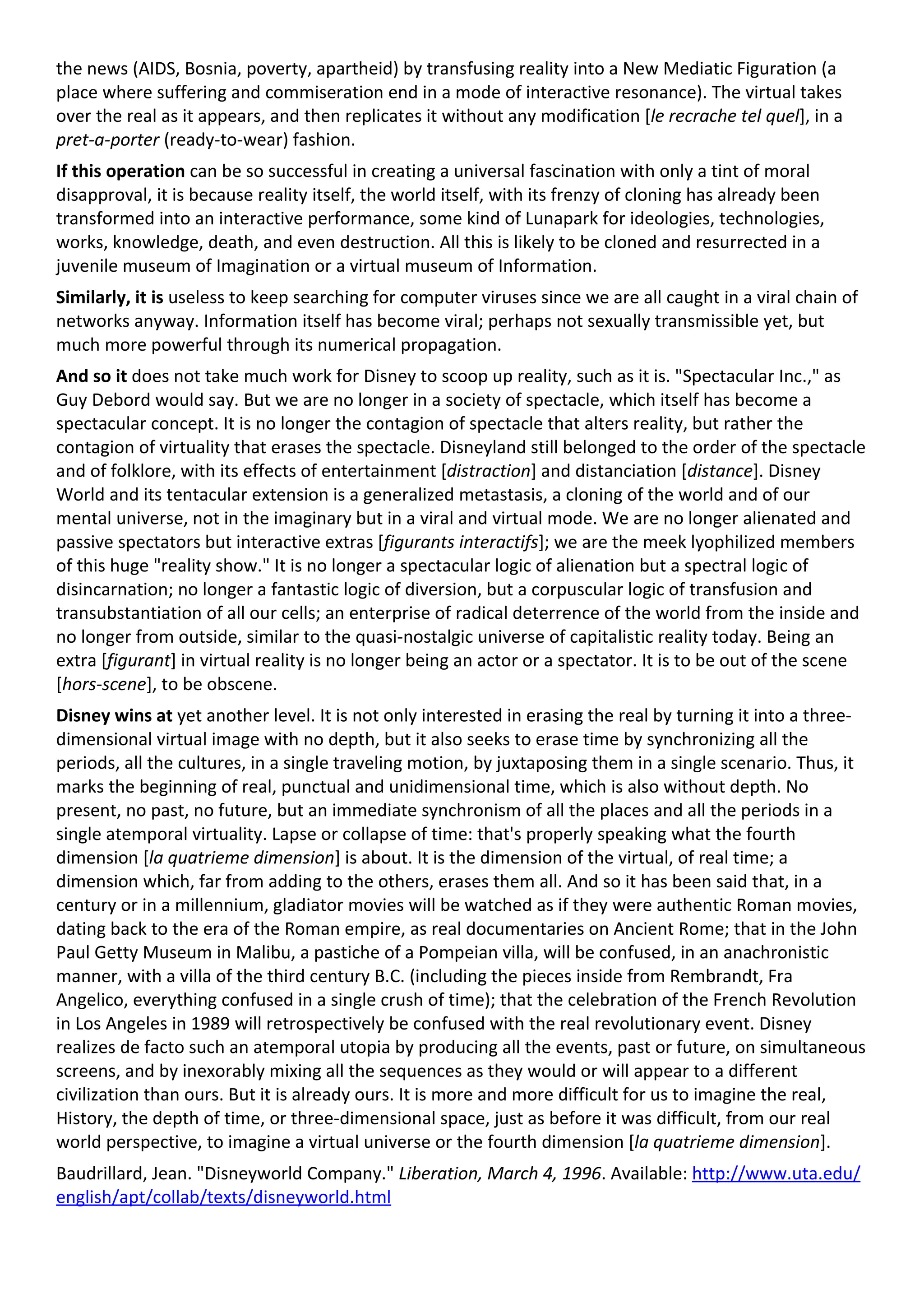 Jean Baudrillard On Disney | DOC | Amusement and Theme Parks | Attractions