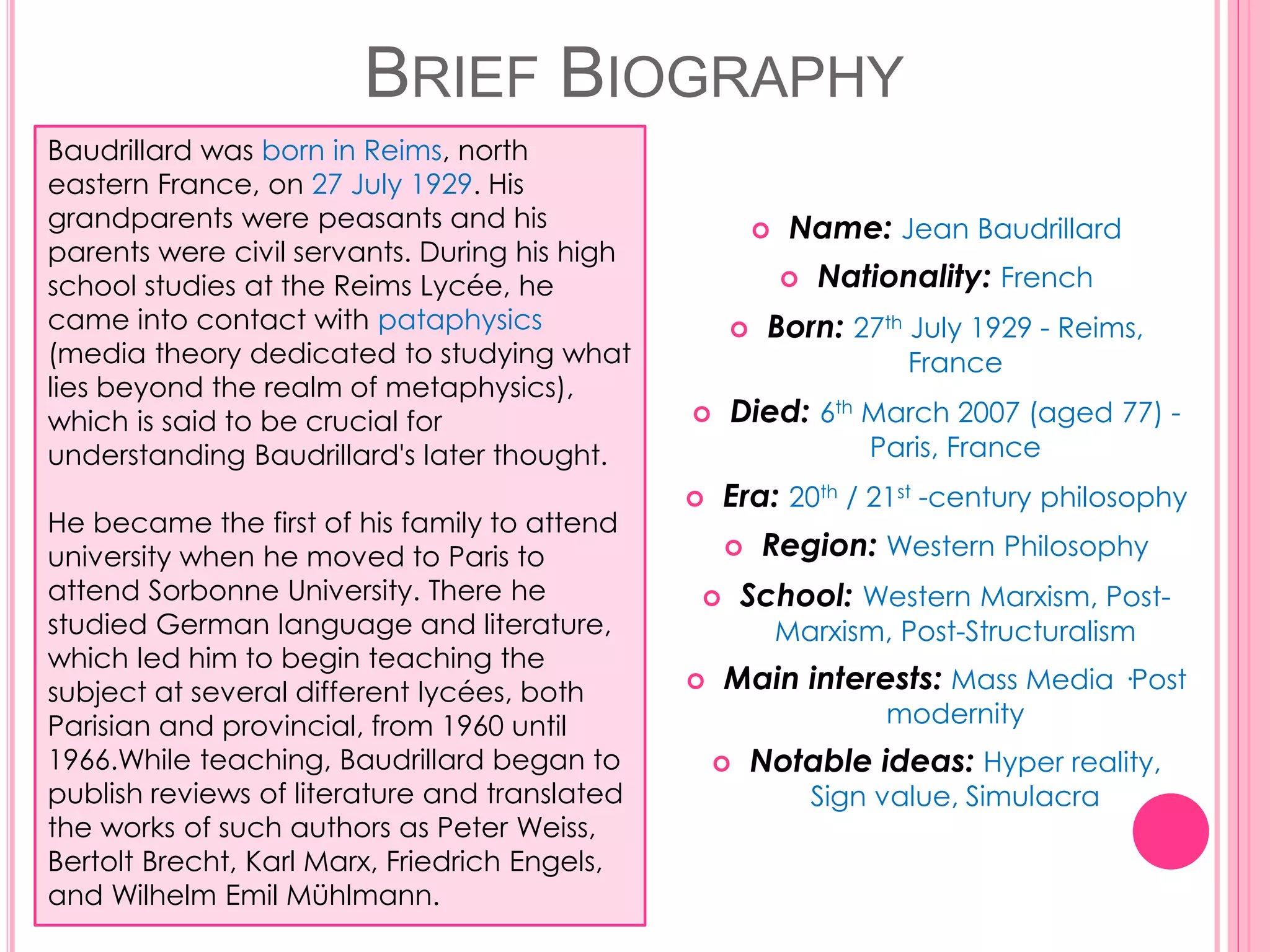 Jean baudrillard profile | PPTX