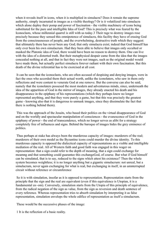 Jean Baudrillard Simulacra And Simulations | PDF