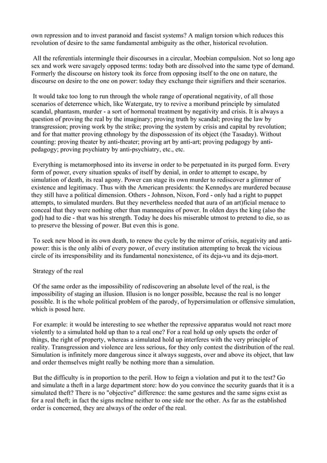 Jean Baudrillard Simulacra And Simulations | PDF