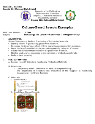 Culture-Based Lesson Exemplar | PDF