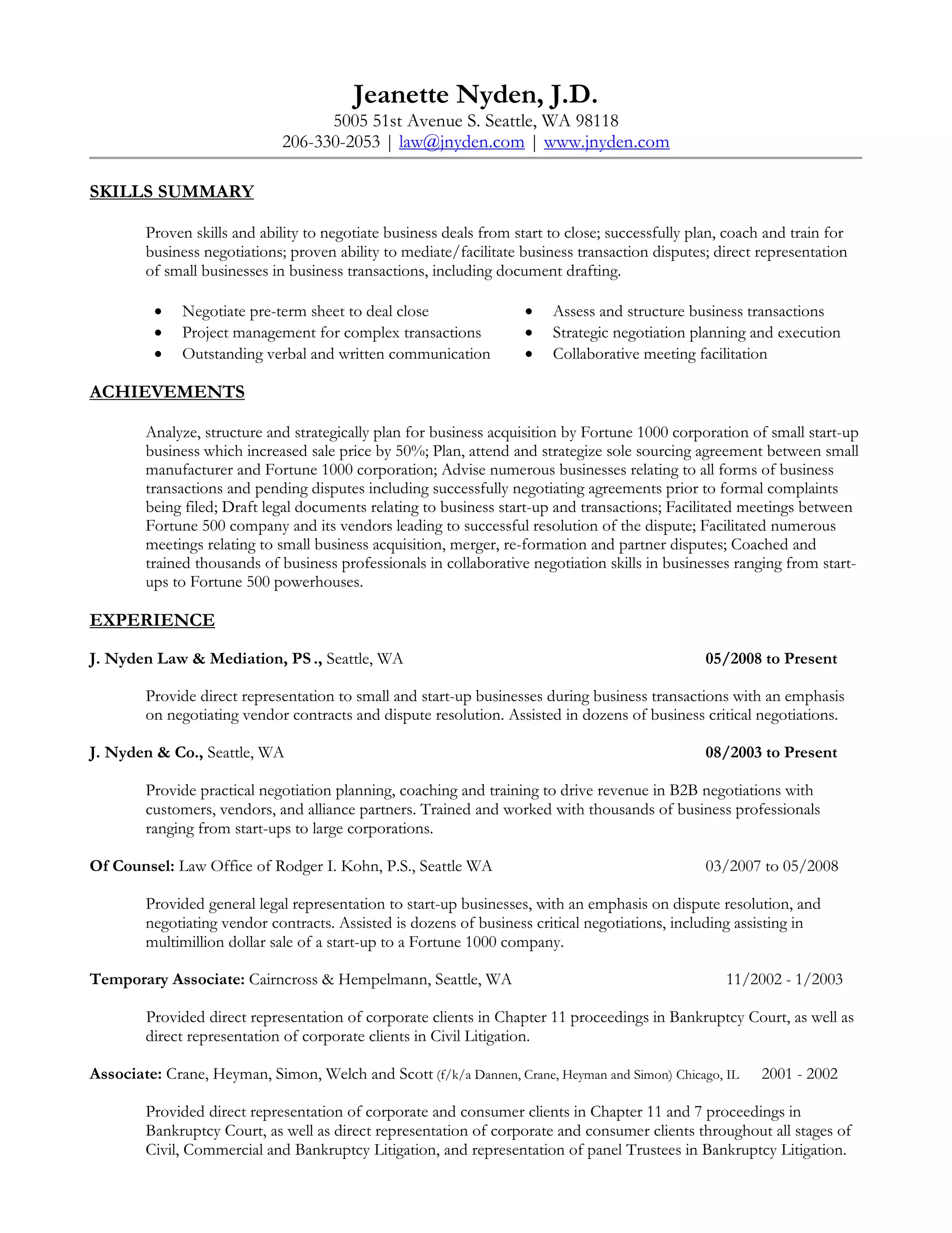 Jeanette Nyden Resume 2009 | PDF