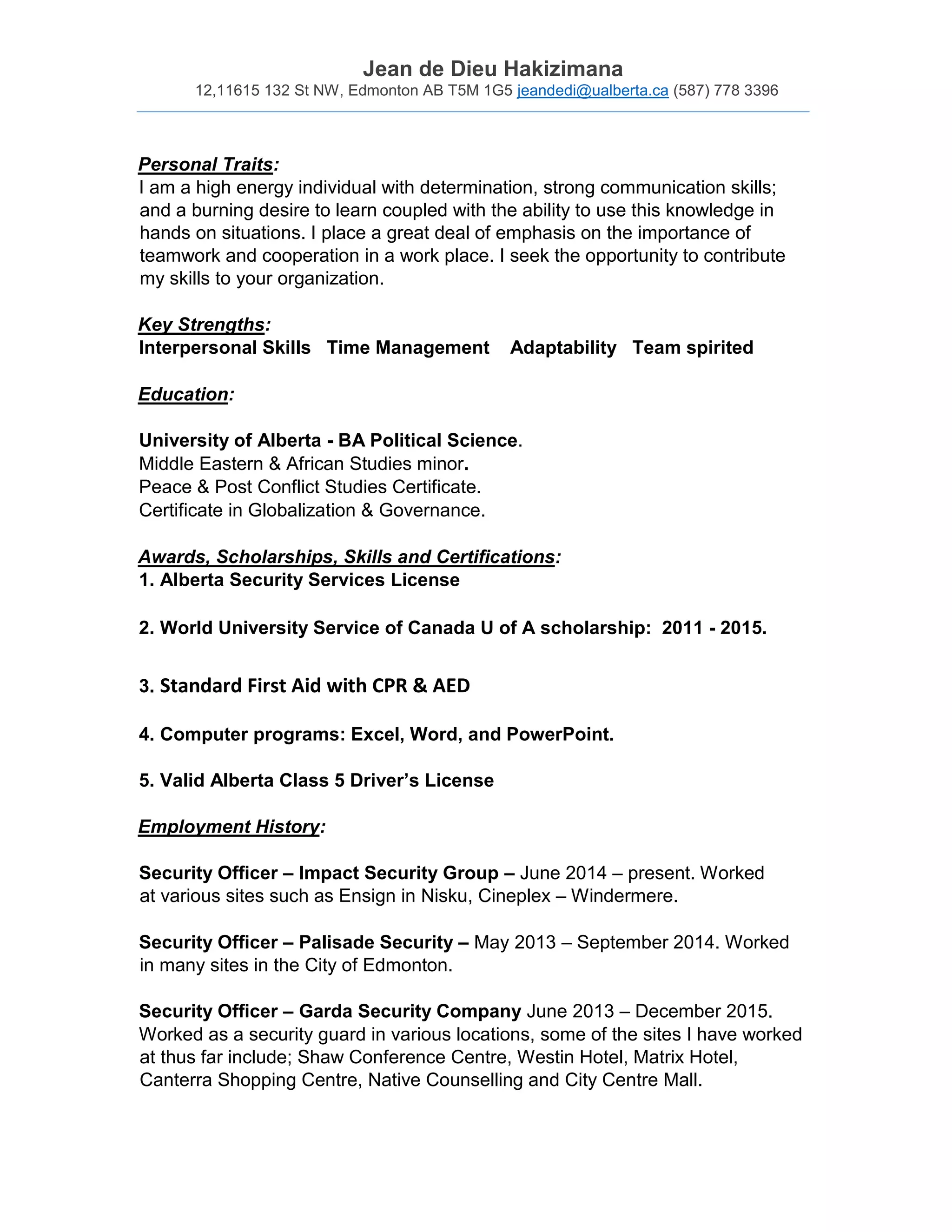 Jean de Dieu Hakizimana Résumé | PDF