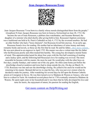 Jean Jacques Rousseau Essay | PDF