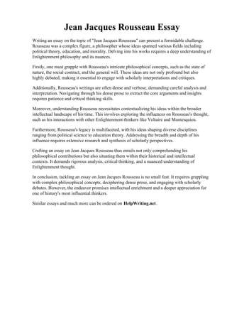 Jean Jacques Rousseau Essay | PDF