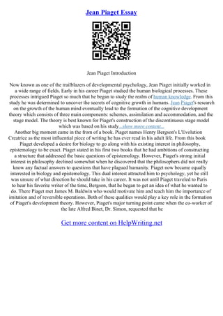 Jean Piaget Essay | PDF