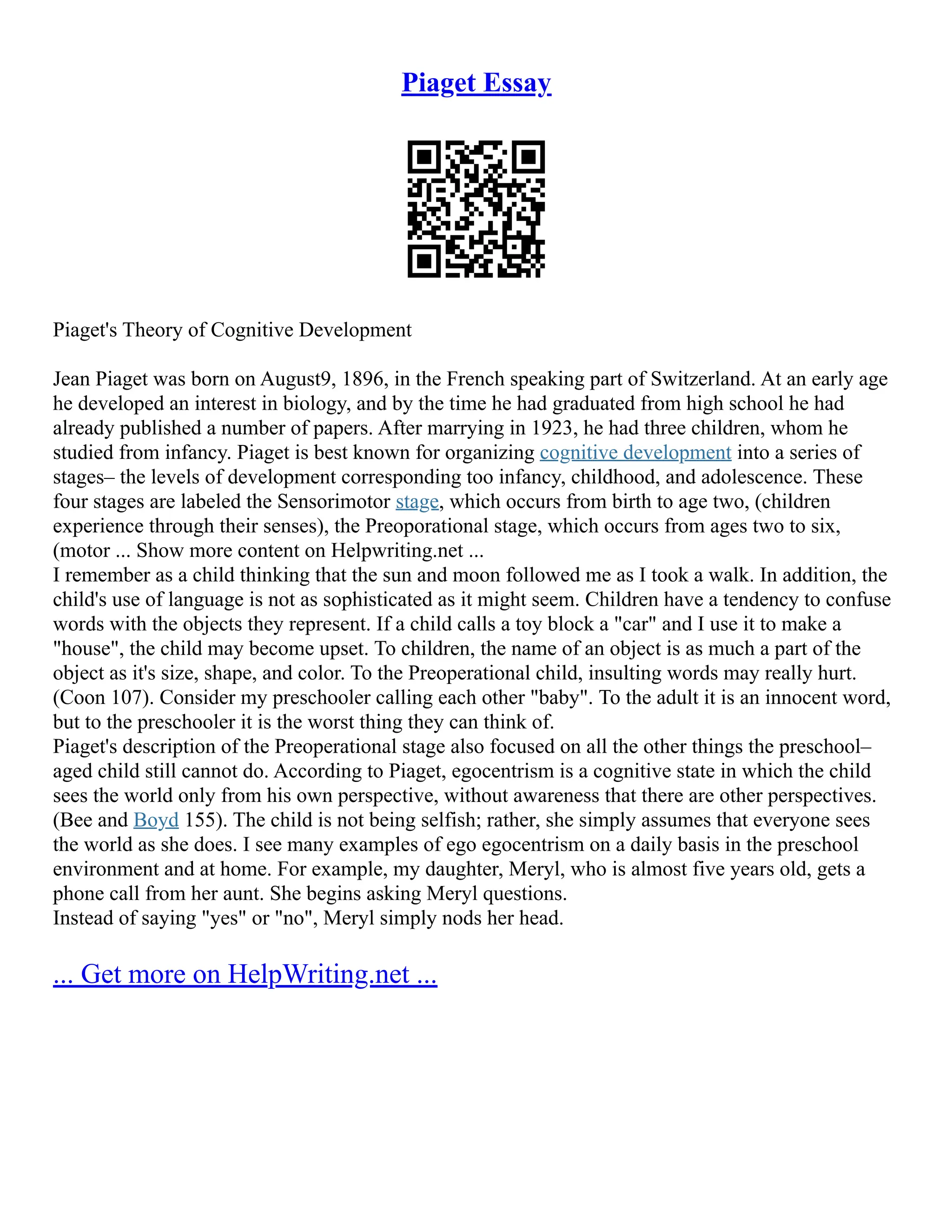 Jean Piagets Theory | PDF