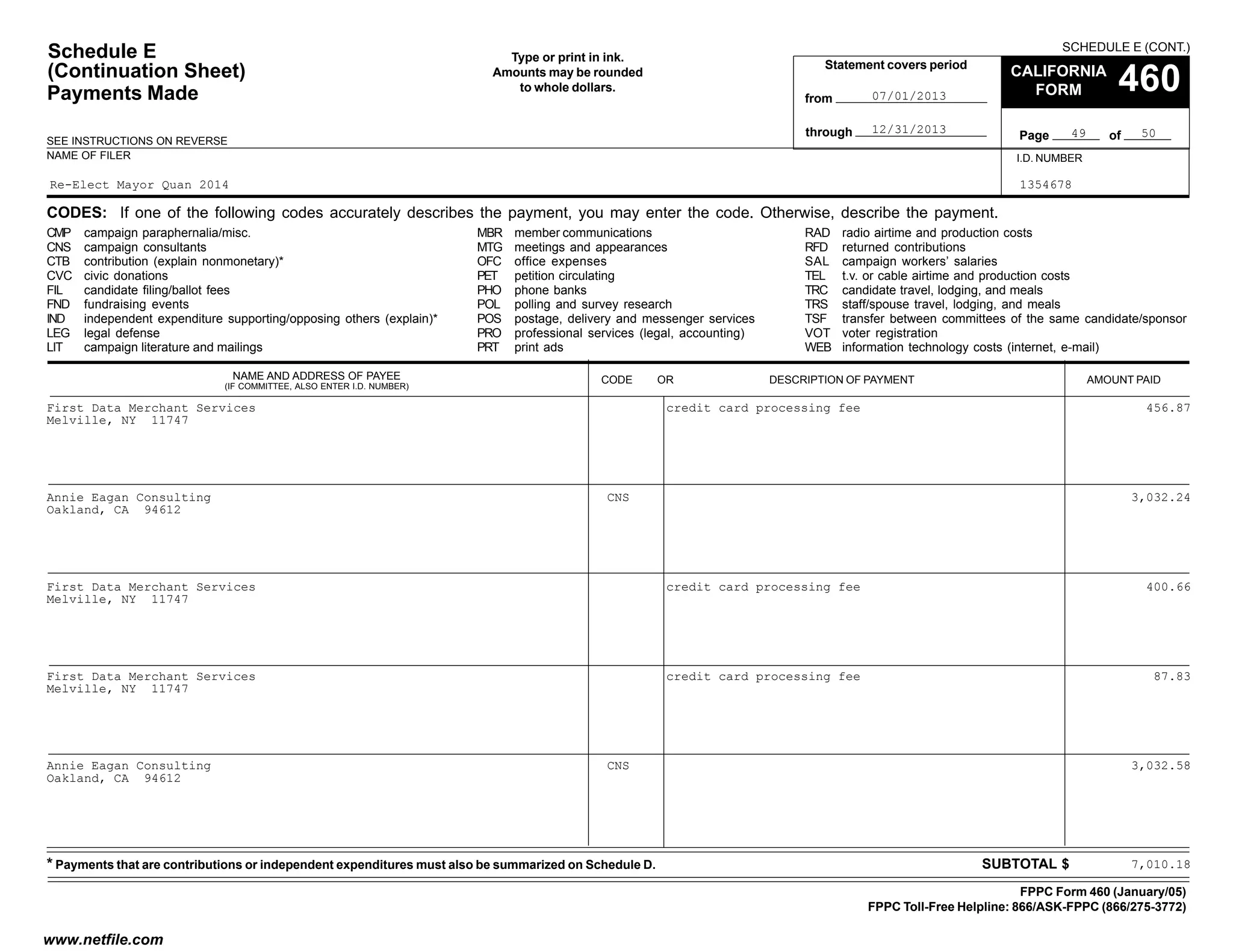 Jean Quan FPPC Form 460 7 1-13 to 12-31-13 | PPT
