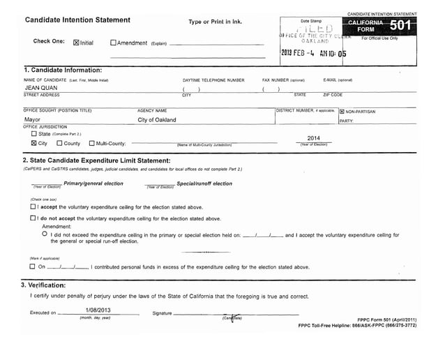 Jean Quan FPPC Form 501 | PDF