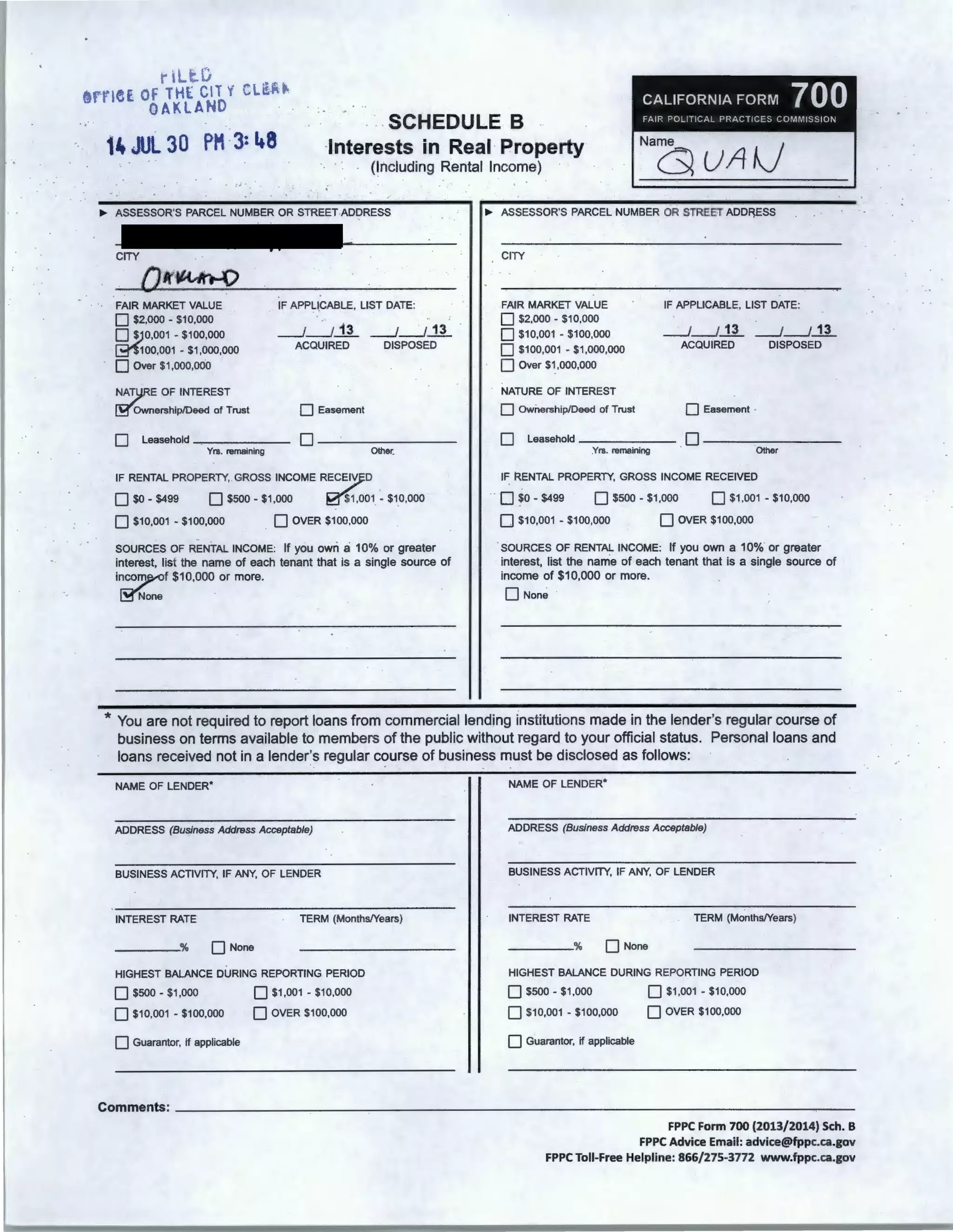 Jean Quan FPPC Form 700 | PDF