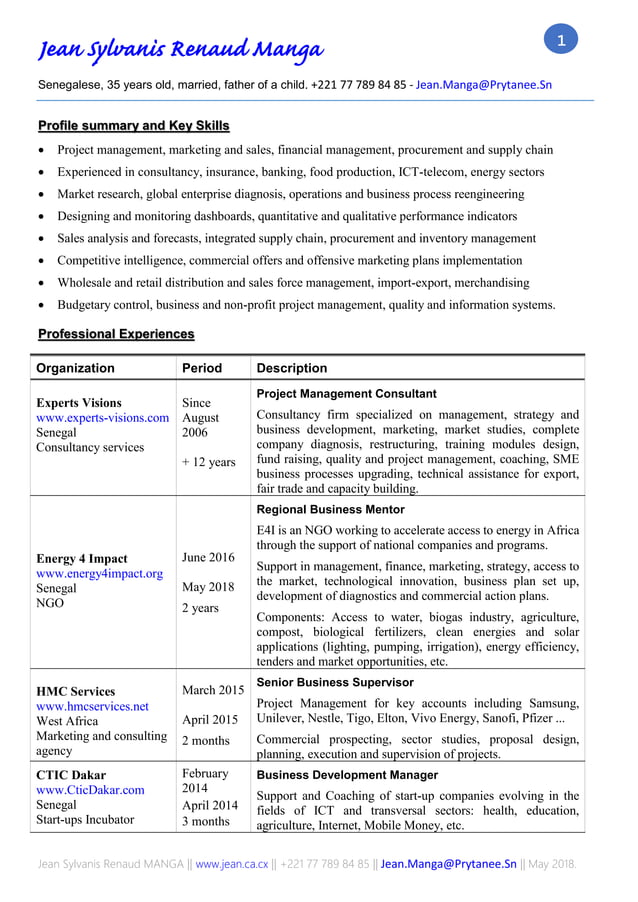 Jean Sylvanis Renaud Manga Detailed Resume May 2018 | PDF