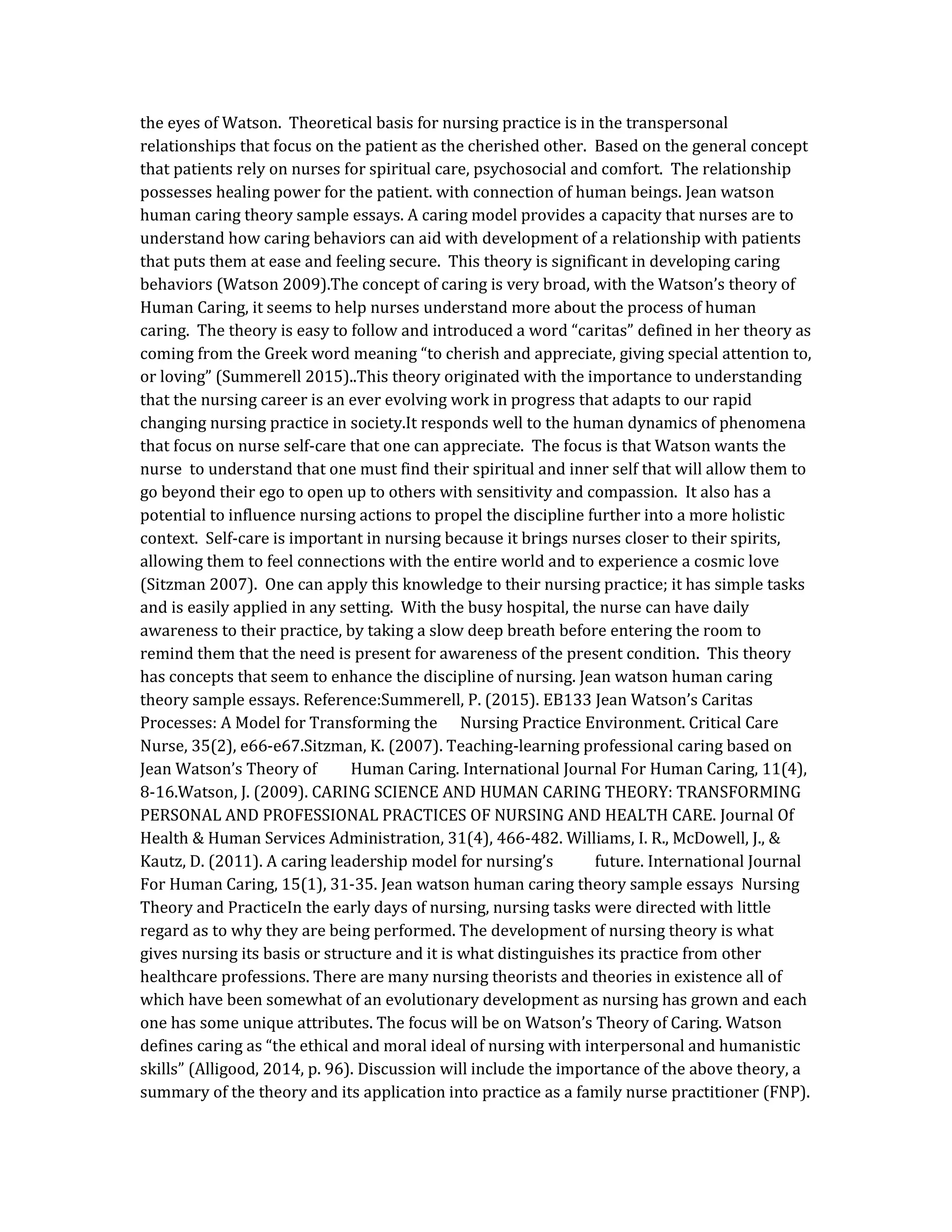 Jean watson human caring theory sample essays.docx