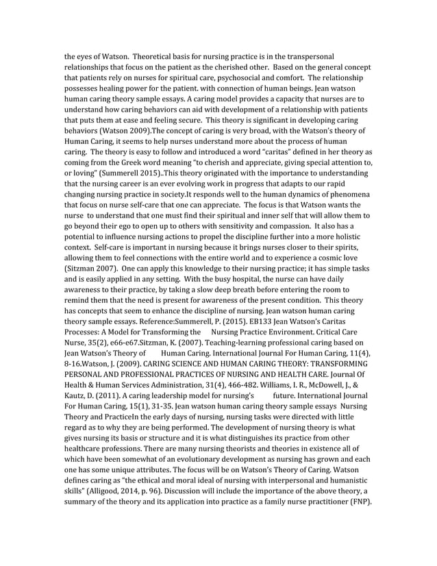 Jean watson human caring theory sample essays.docx