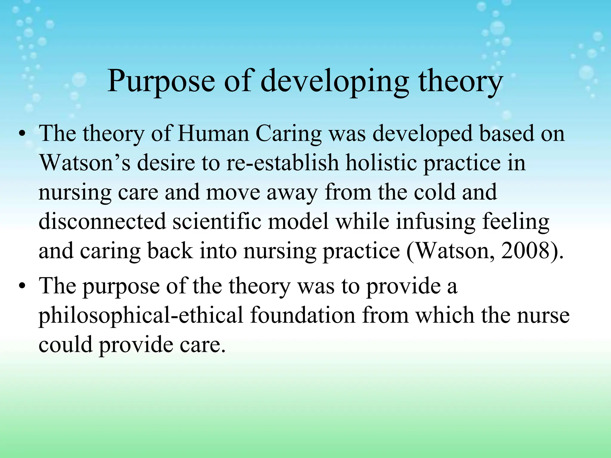 **Jean Watson's Theory of Human Caring** | PPT