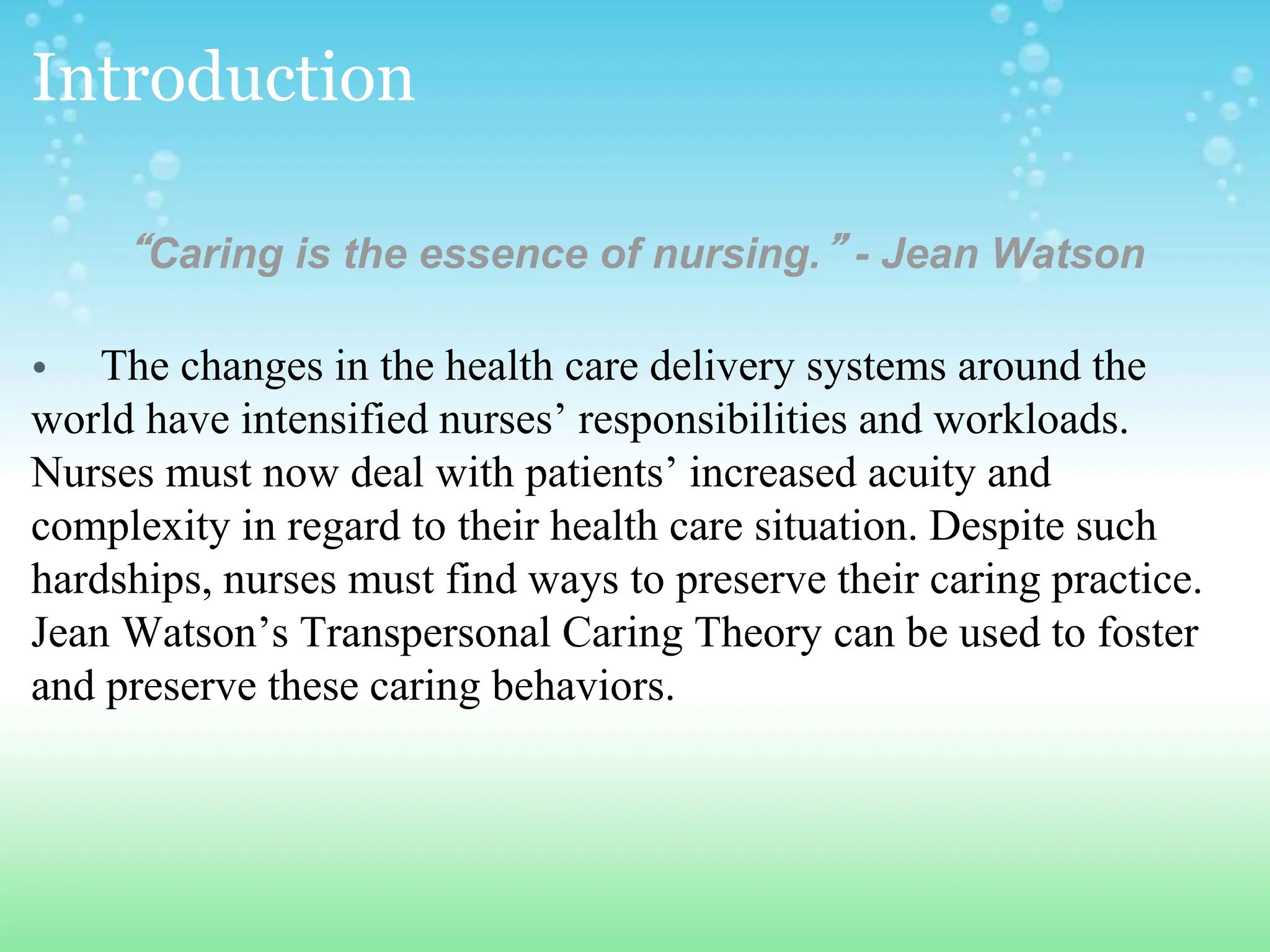 **Jean Watson's Theory of Human Caring** | PPT