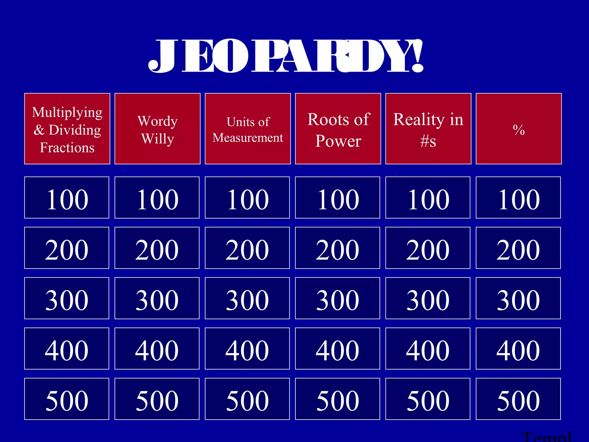 Jeopardy arithmetic (beginning of year) | PPT