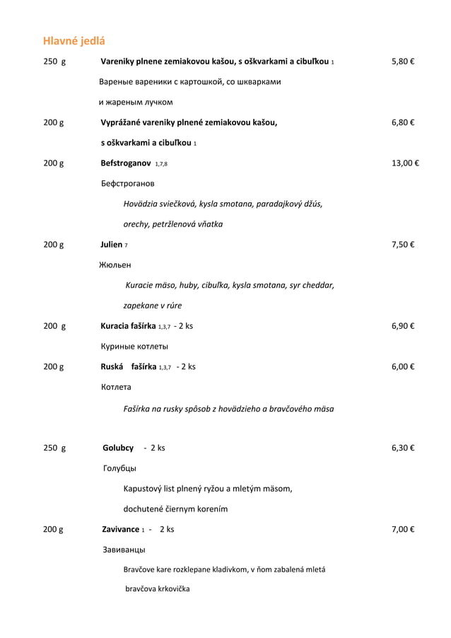 Jedalny listok 2020 | PDF