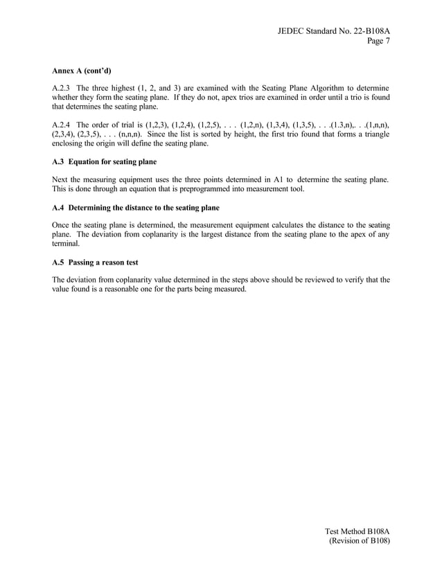 Jedec standard (coplanarity test for surface mount semiconductor ...