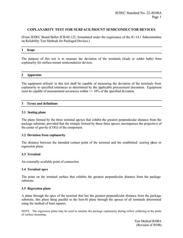 Jedec standard (coplanarity test for surface mount semiconductor ...