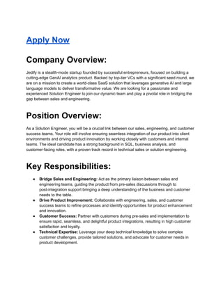 Jedify is Hiring Solutions engineer In New York | PDF