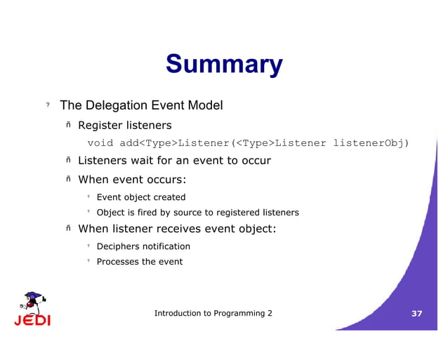 JEDI Slides-Intro2-Chapter20-GUI Event Handling.pdf | Programming ...