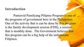 Family Development Session to the Pantawid Pamilya Pilipino Program ...