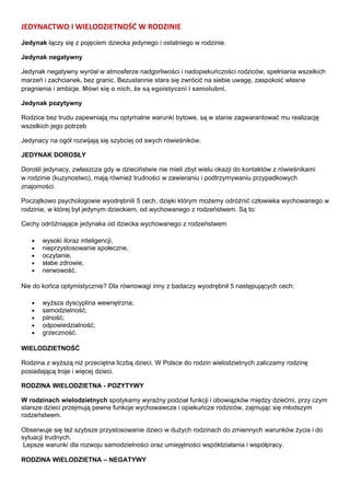 Jedynak i wielodzietność | DOC