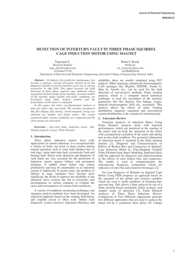 DETECTION OF INTERTURN FAULT IN THREE PHASE SQUIRREL CAGE INDUCTION MOTOR USING MAGNET (JEE.RO ...