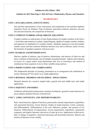 JEE Main Syllabus 2024 PDF Free Download | PDF