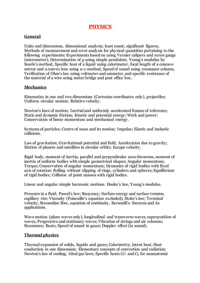 Jee advanced syllabus 2020 | DOCX | Science