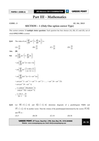 Career Point JEE Advanced Solution Paper1 | PDF