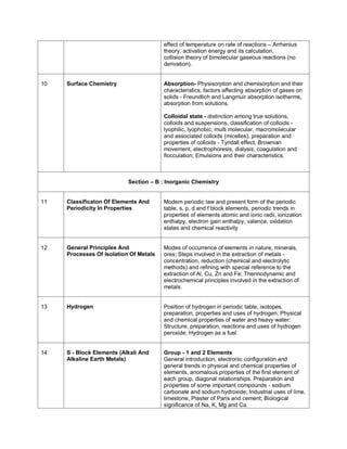 JEE Main 2014 Syllabus for Chemistry | PDF | Chemistry | Science