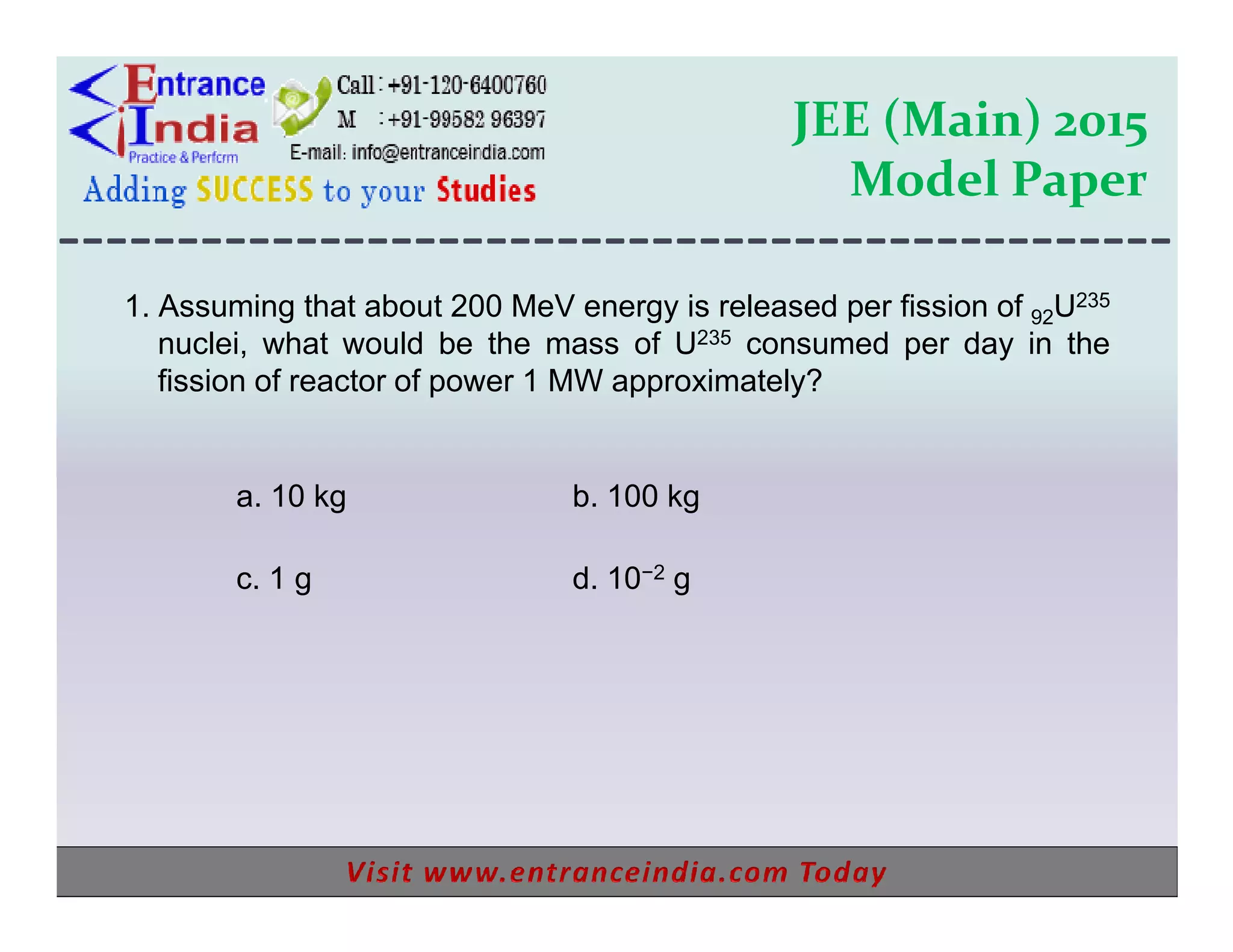 Jee main 2015 model paper by entranceindia | PPT