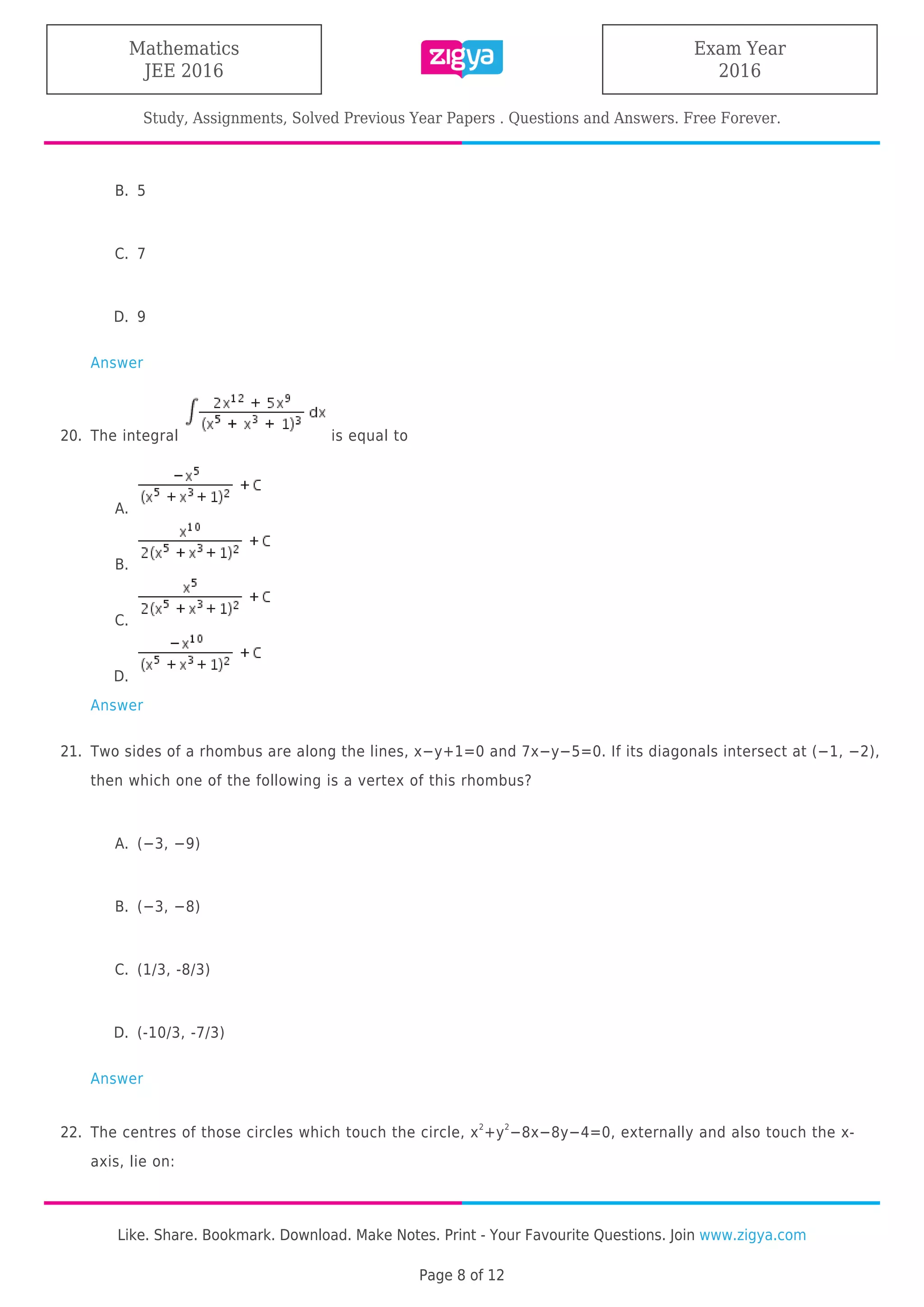 Jee Main Mathematics 2016 solved Question Paper | PDF