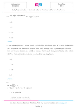 Jee Main Mathematics 2016 solved Question Paper | PDF