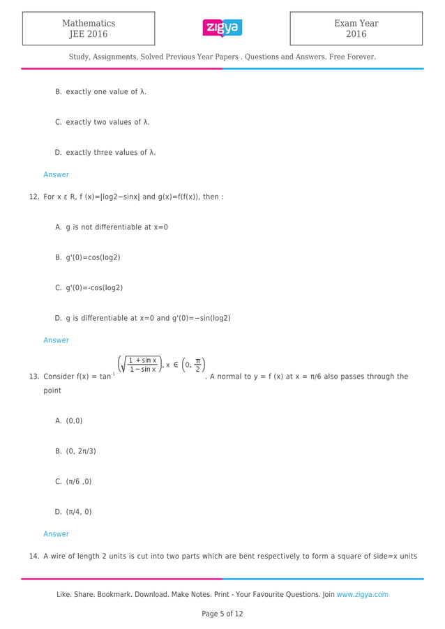Jee Main Mathematics 2016 solved Question Paper | PDF