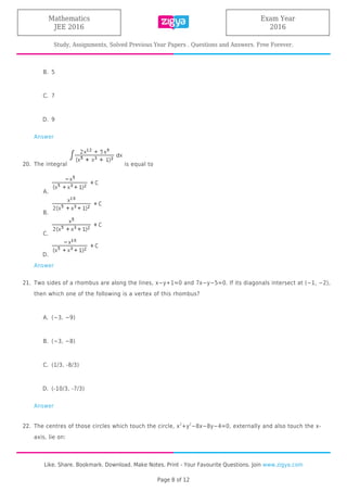 Jee Main Mathematics 2016 solved Question Paper | PDF