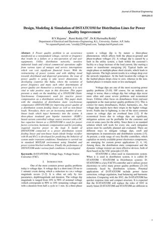 Design modelling and Simulation of DSTATCOM for distribution lines for power quality improvement ...