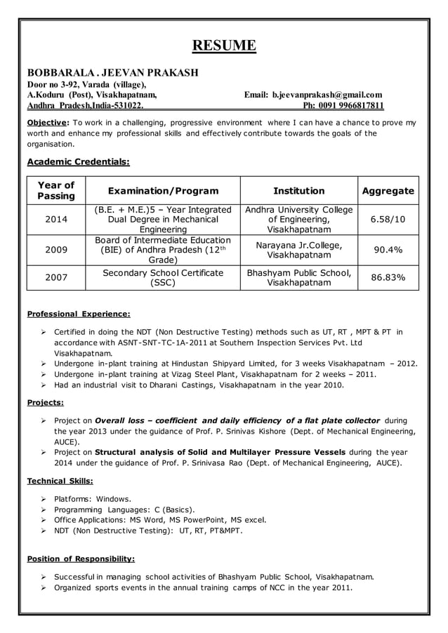 Jeevan resume | DOCX | Resume Writing and Advice | Job Search