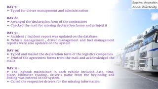 Logistics Transportation Department SUMMER ITERNSHIP REPORT | PPTX